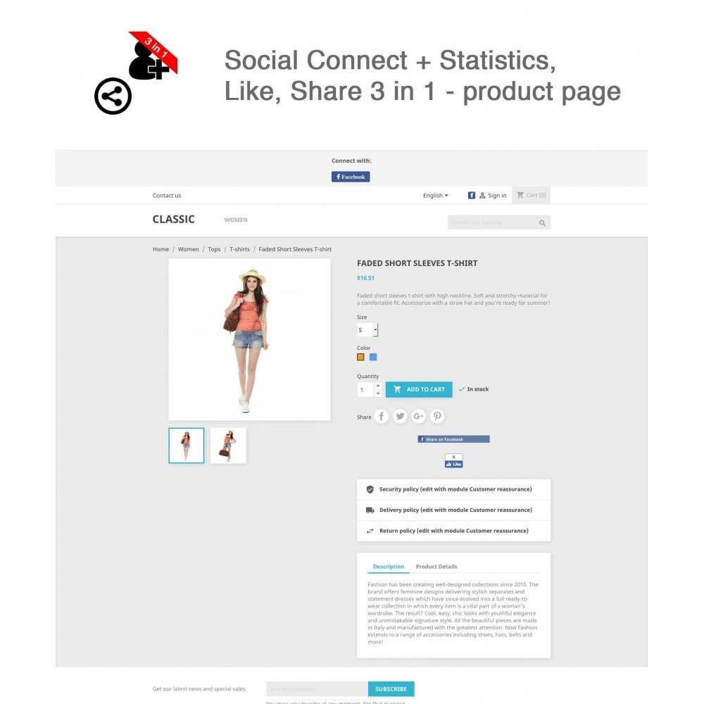 Social Connect + Statistics, Like, Share 3 in 1