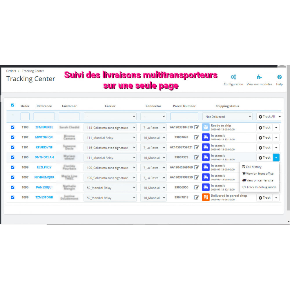 Tracking Center - Suivi de colis 95 transporteurs