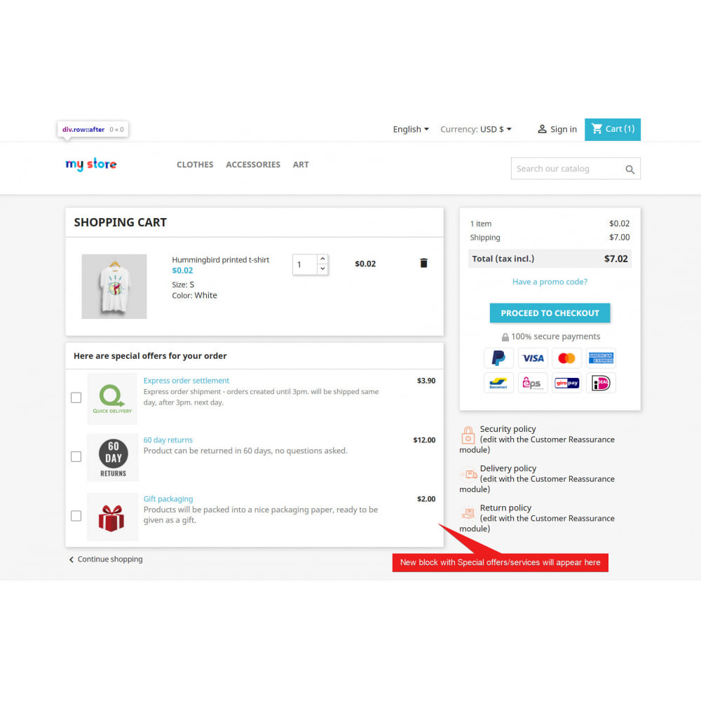 Order services, offers and gifts