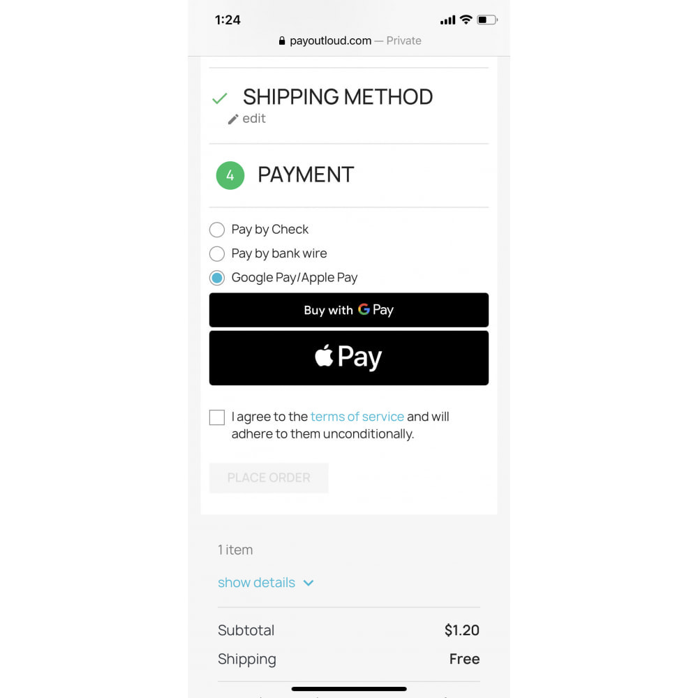 Apple Pay / Google Pay Product Page & Checkout