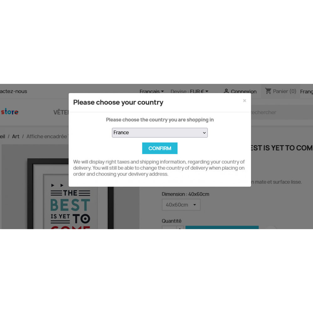 Default country choice modal popup