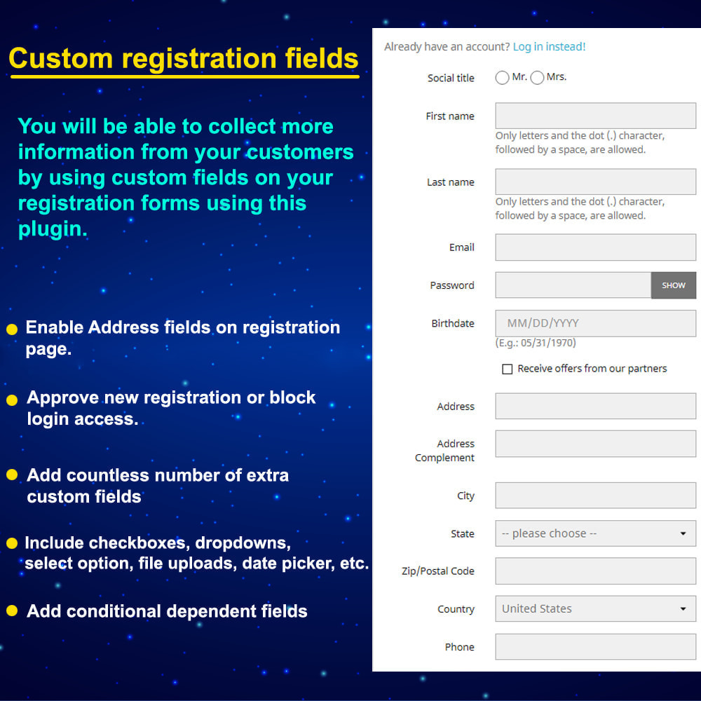 Custom Registration Form - Add Address, Custom fields
