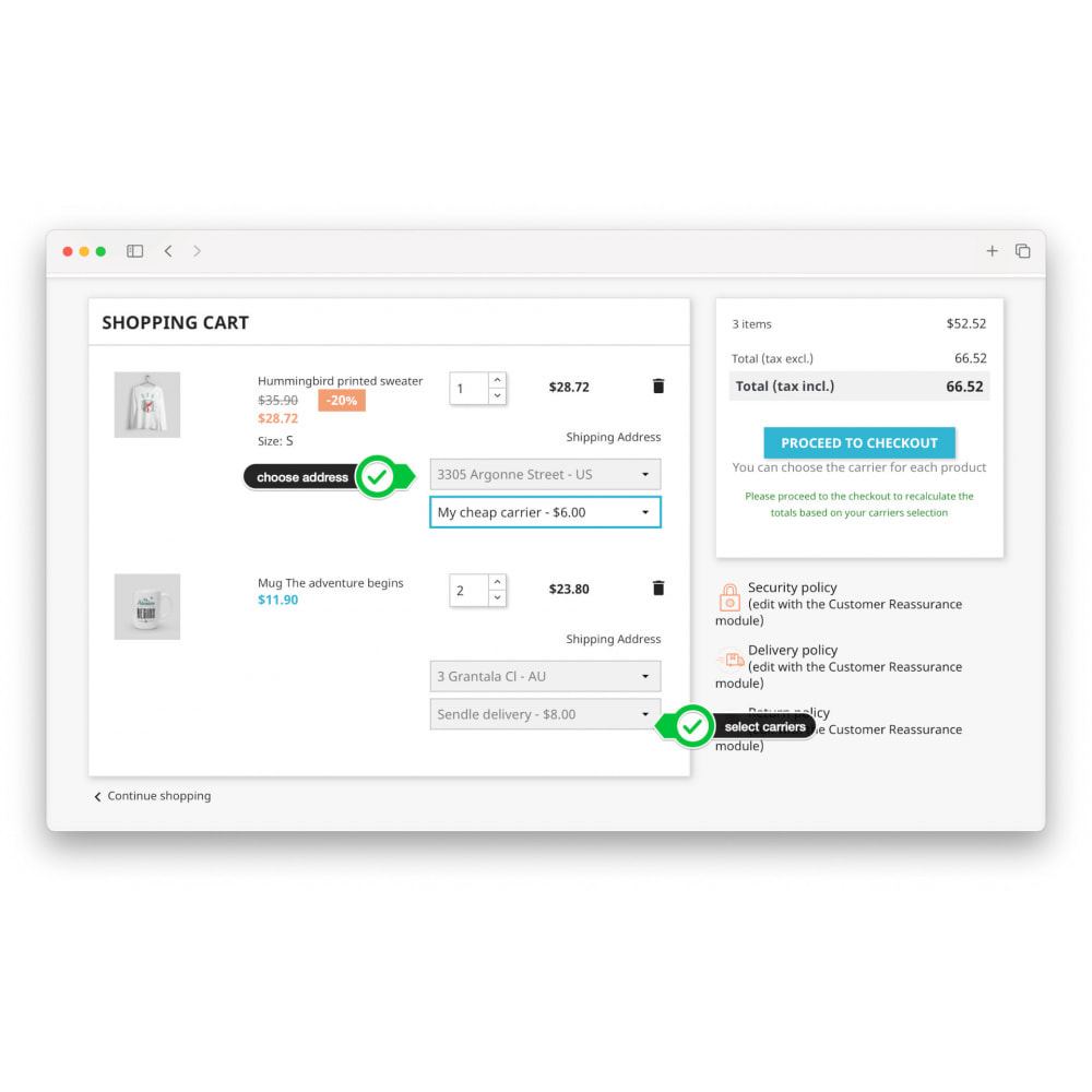 Multi shipping & multi addresses cart