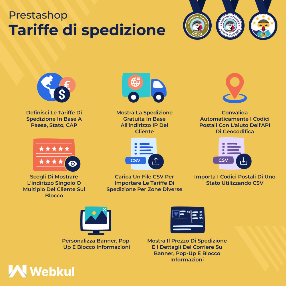 Tariffe di spedizione per codice postale, prezzo, peso