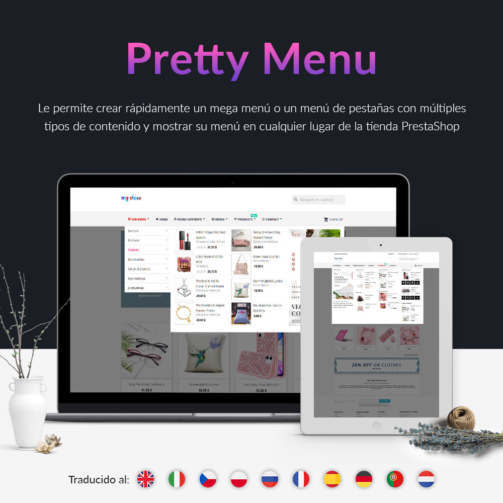 Pretty Menu - Creador avanzado de menús de PrestaShop
