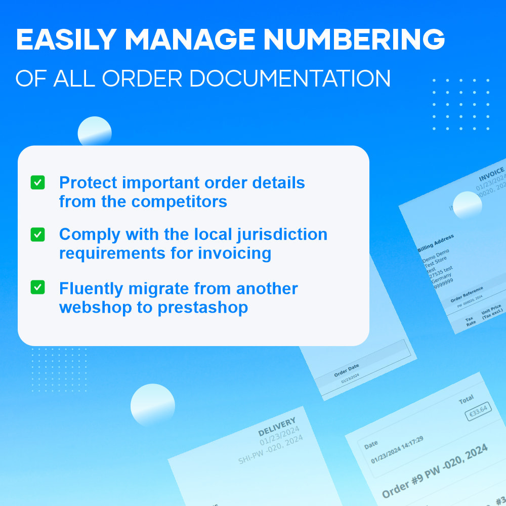 Custom number-orders, invoices, delivery & credit slip