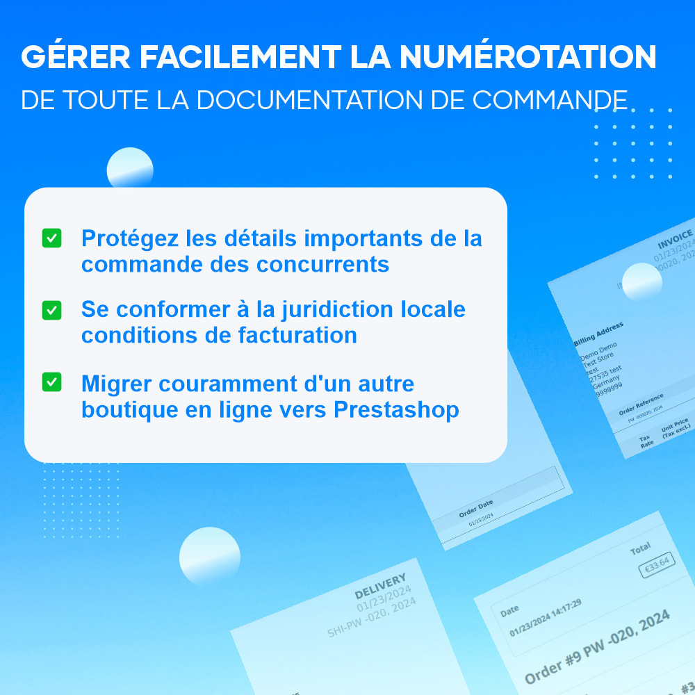 Numéros de commande personnalisés, factures