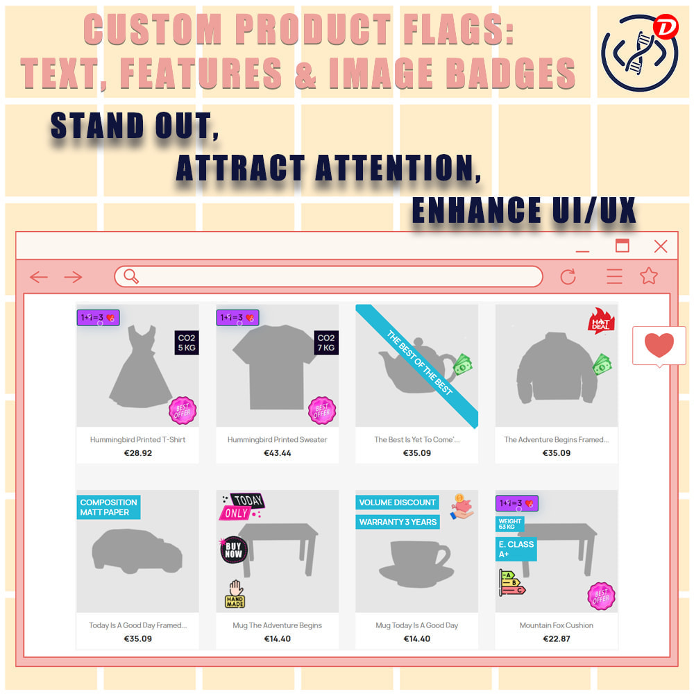 Custom Product Flags: Text, Features, Image, Badges