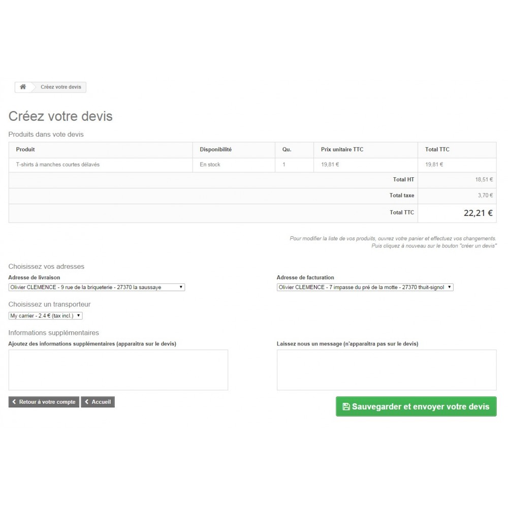 Op'art Devis: quotation/estimate in front/backoffice