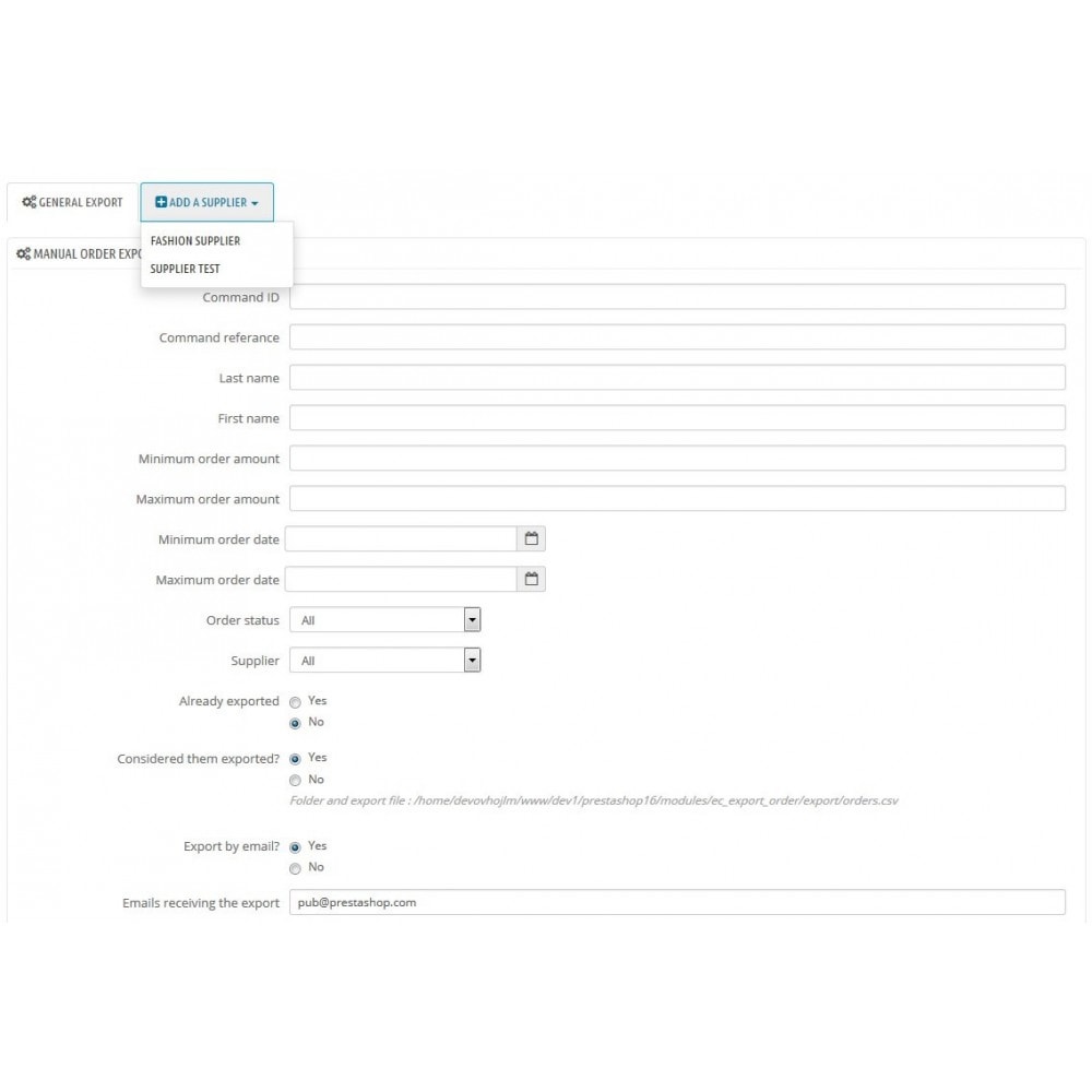 Export CSV command / FTP supplier - Dropshipping