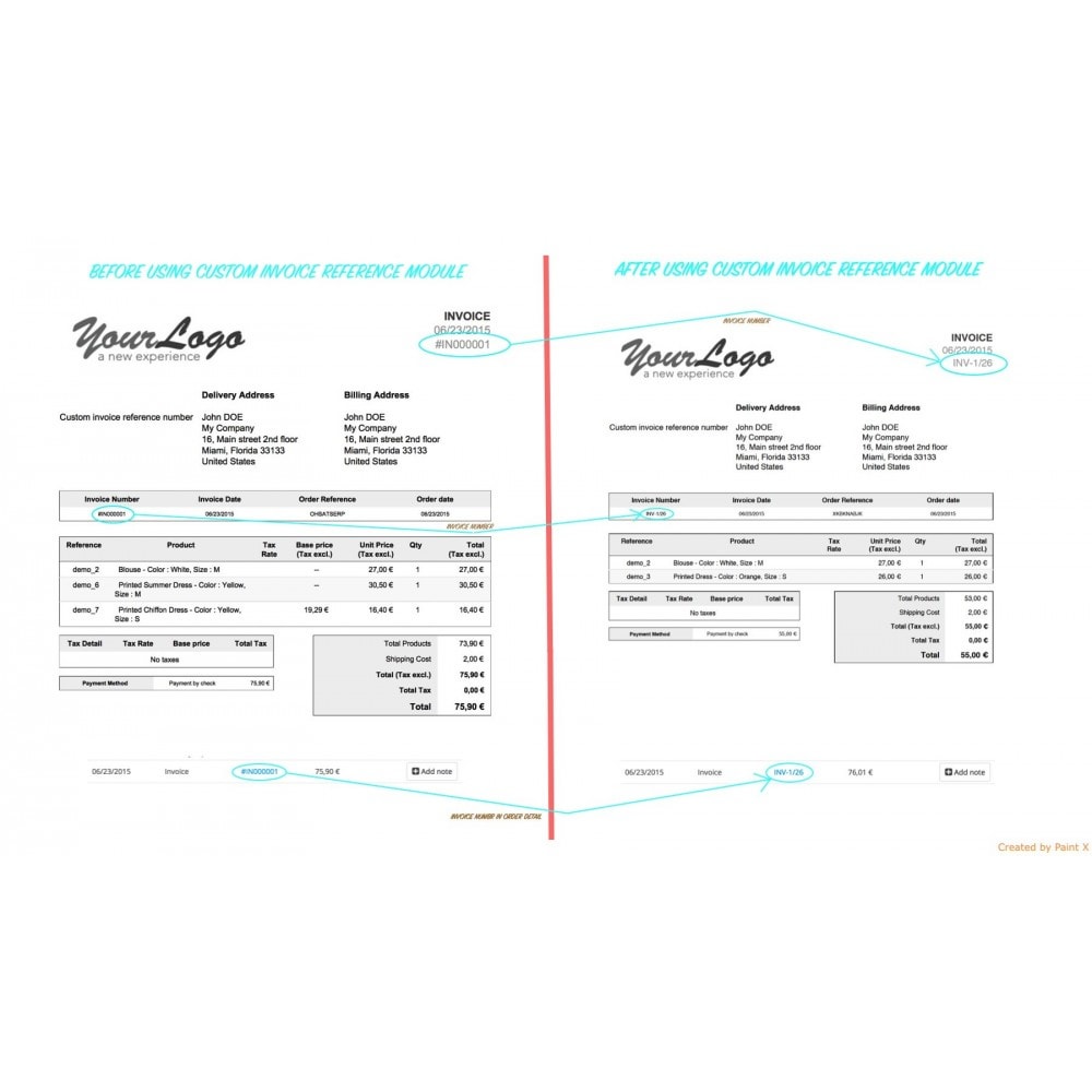 Custom Invoice Reference Number,Edit and Remove Invoice